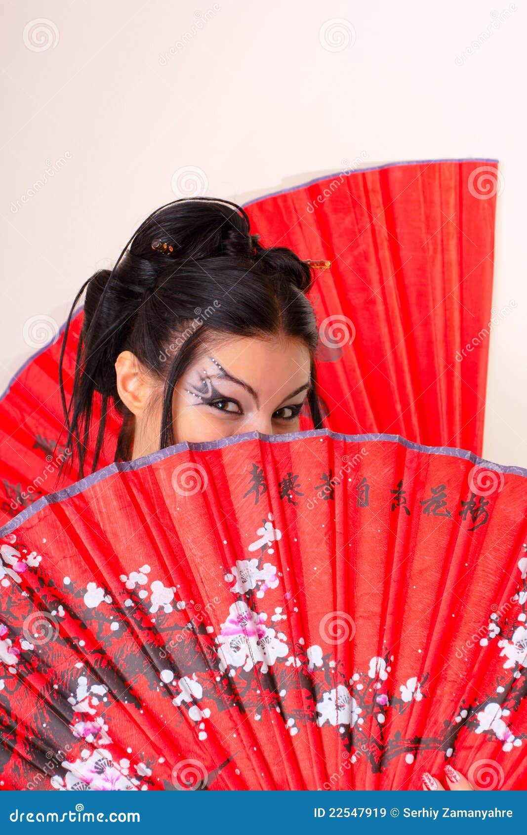 Girl with red asian fan stock image. Image of girl, geisha - 22547919