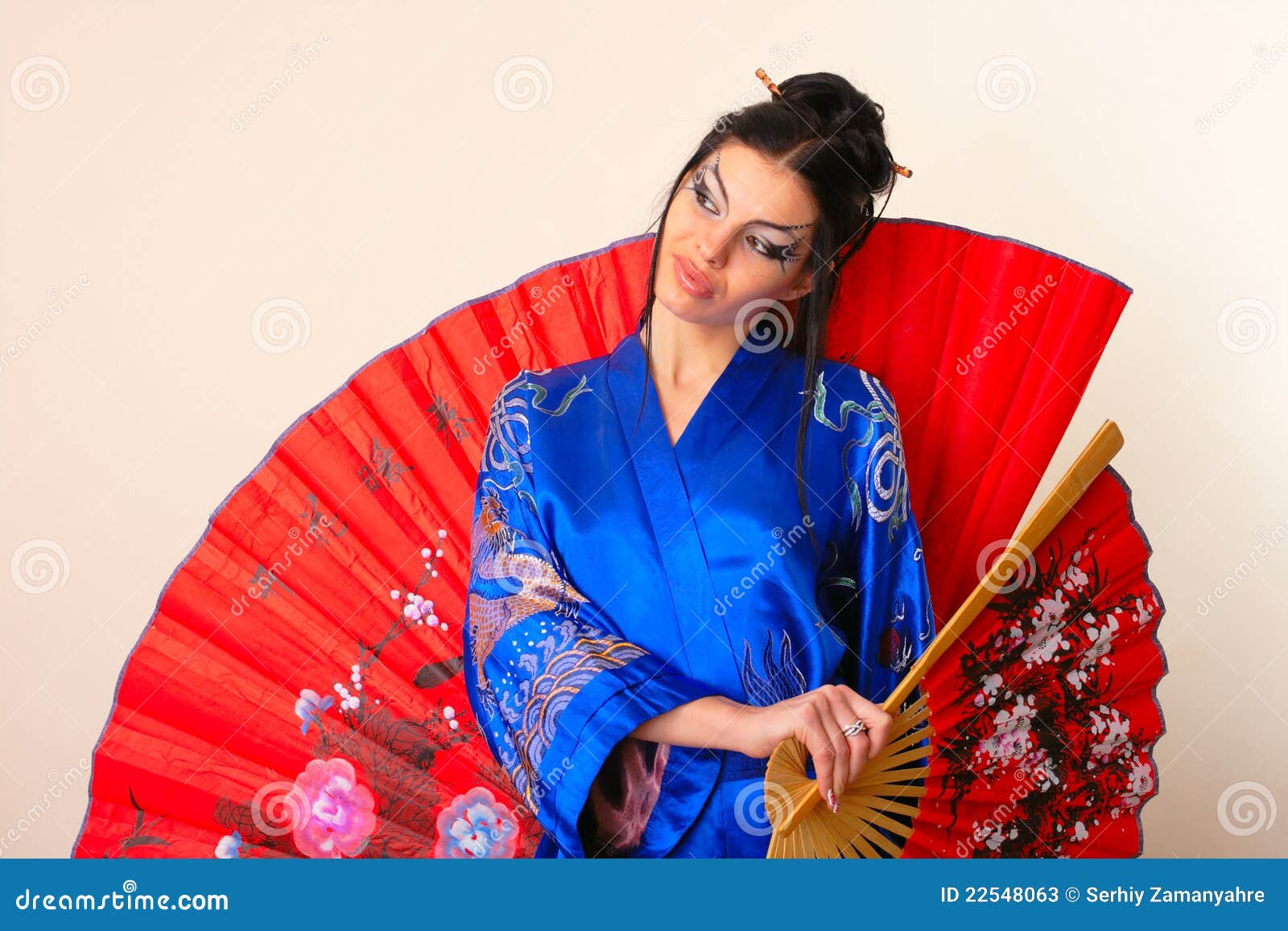 Girl with red asian fan stock image. Image of kimono - 22548063