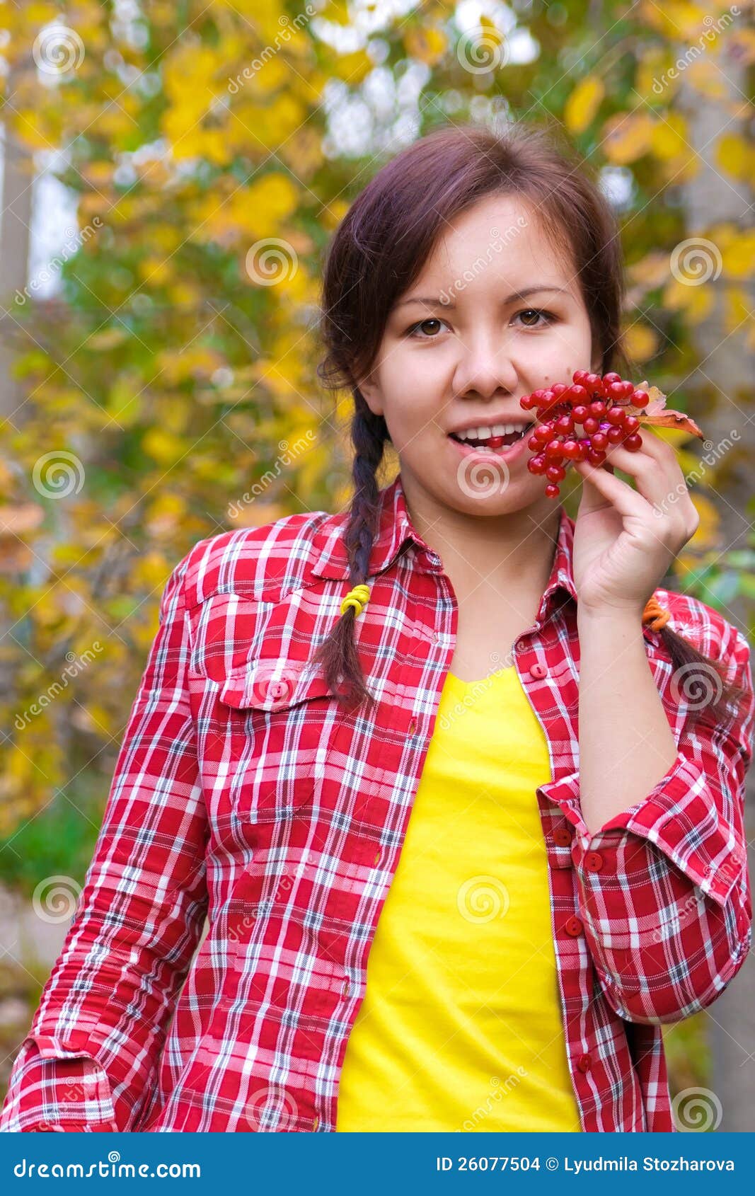 Girl with red berries stock photo. Image of woman, plant - 26077504