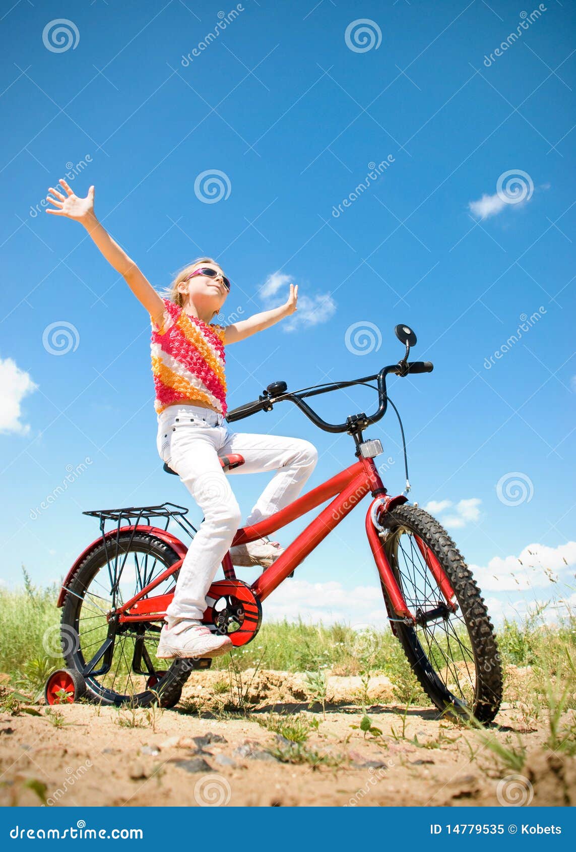 Girl on red bicycle stock image. Image of joyful, blonde - 14779535
