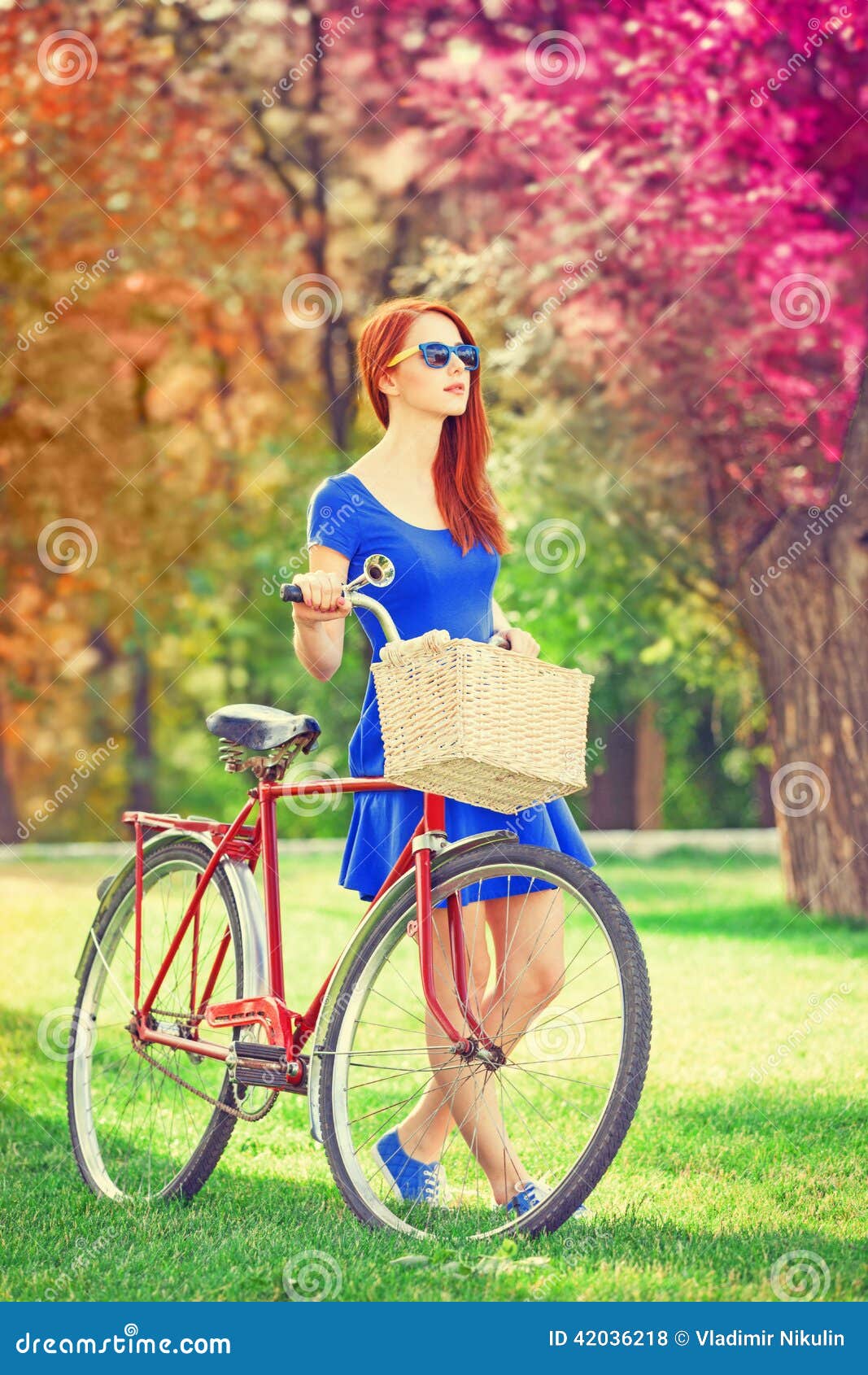 Girl with red bicycle stock photo. Image of beautiful - 42036218