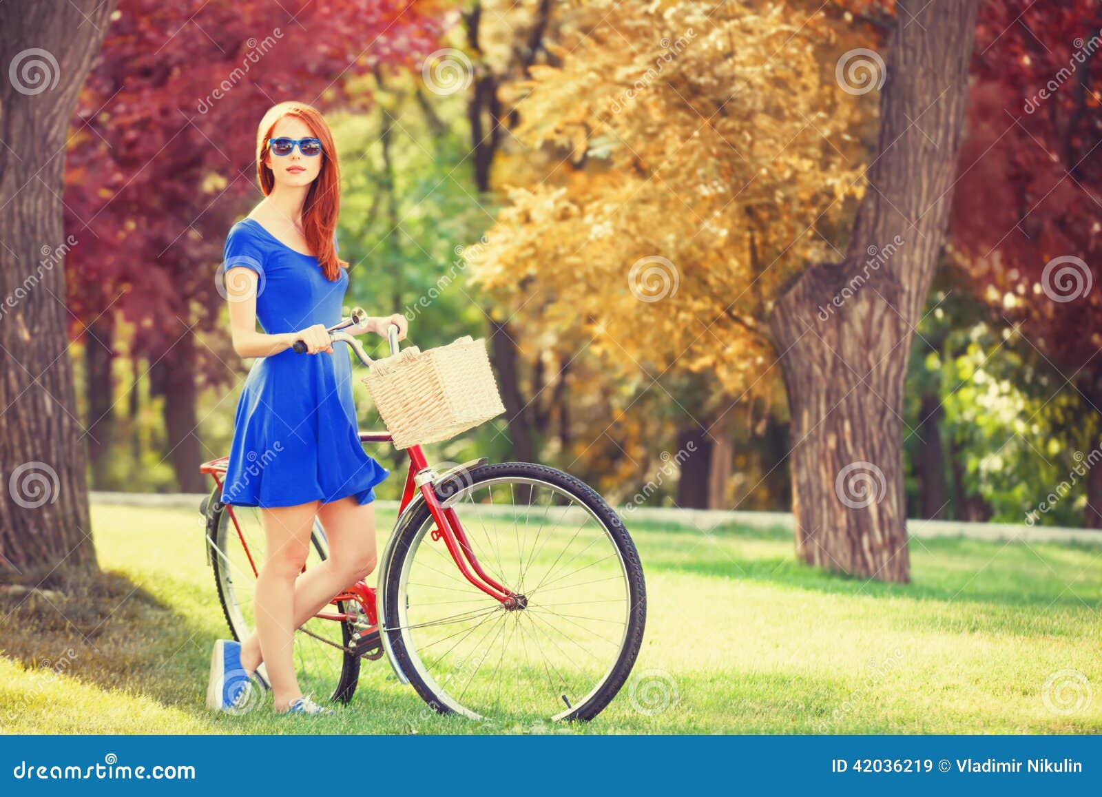 Girl with red bicycle stock image. Image of beautiful - 42036219