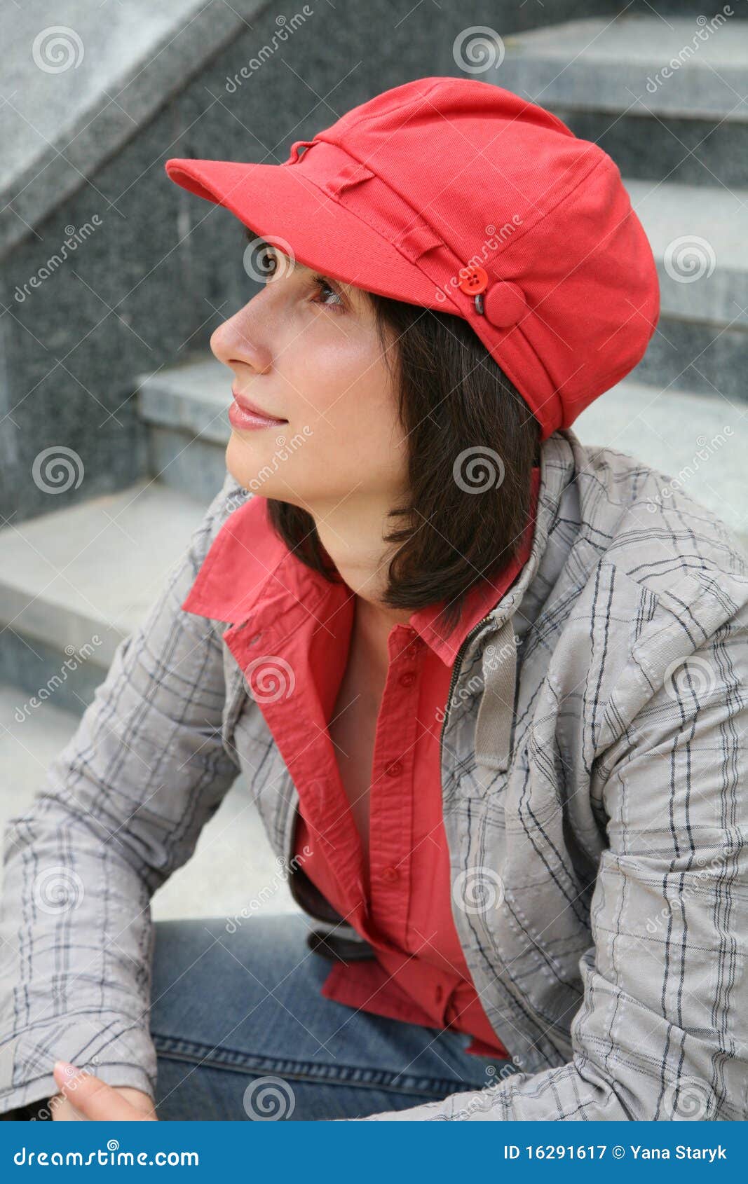 Girl in a red cap stock image. Image of girl, profile - 16291617