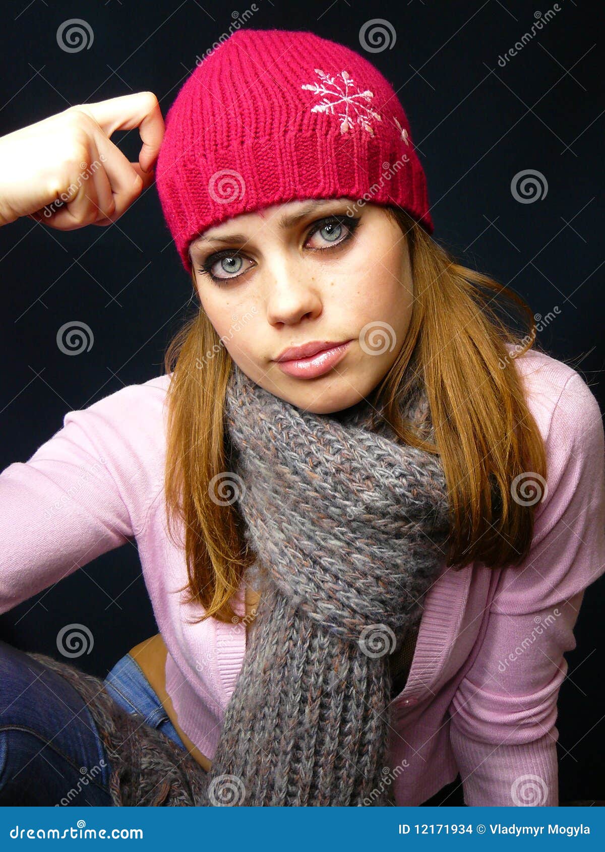 Girl in a Red Cap and a Knitted Scarf Stock Photo - Image of face ...
