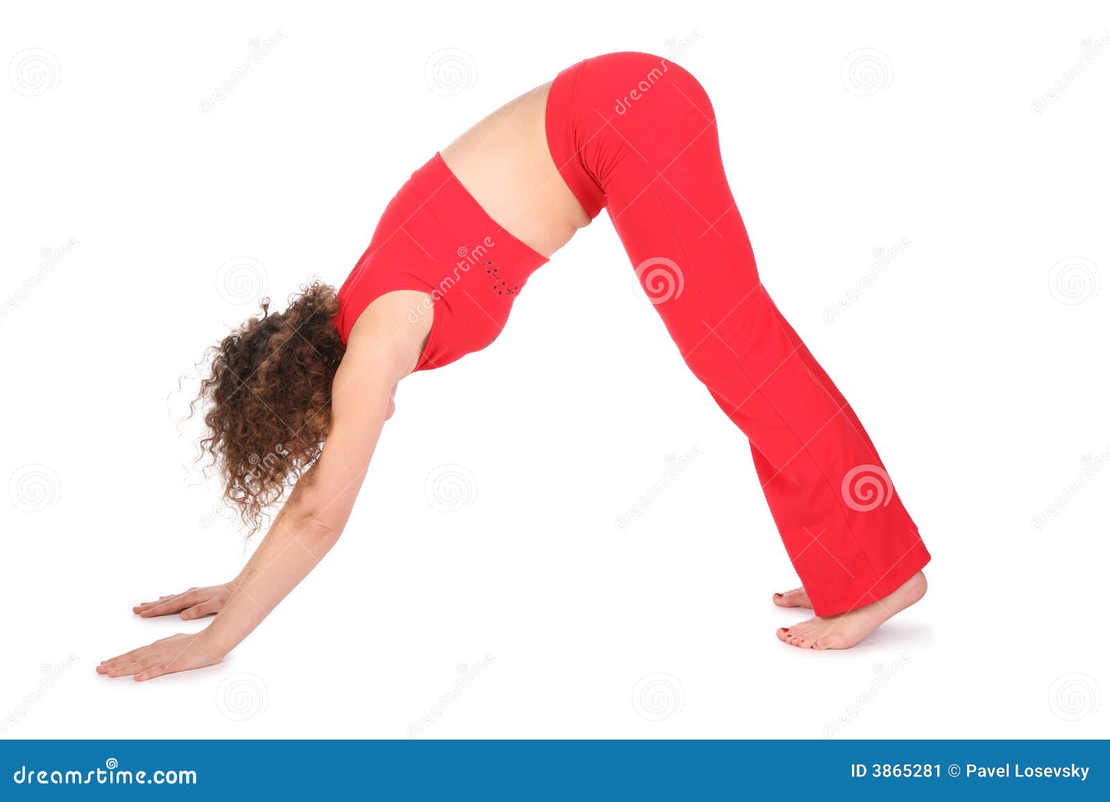 Girl in Red Doing Yoga Exercise Stock Image - Image of brown, haired ...
