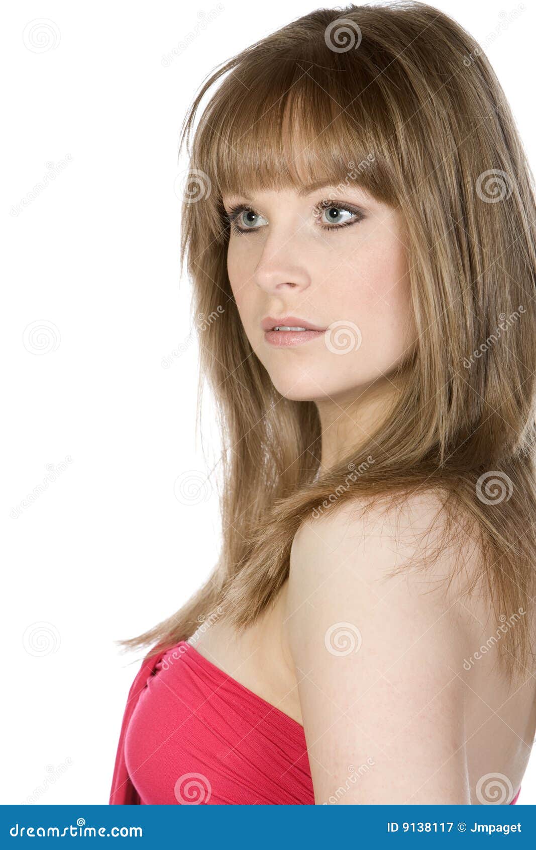 Girl in Red Dress Looking Off Camera Stock Image - Image of beauty ...