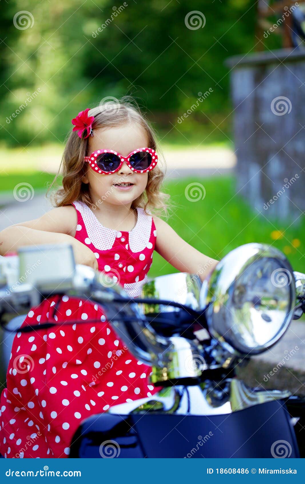 Girl in a Red Dress on a Motorcycle Stock Photo - Image of glamour ...