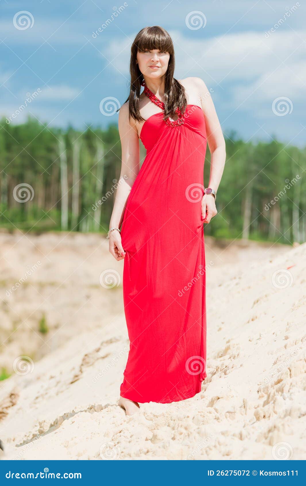 A Girl in a Red Dress Posing Stock Photo - Image of loneliness, posing ...