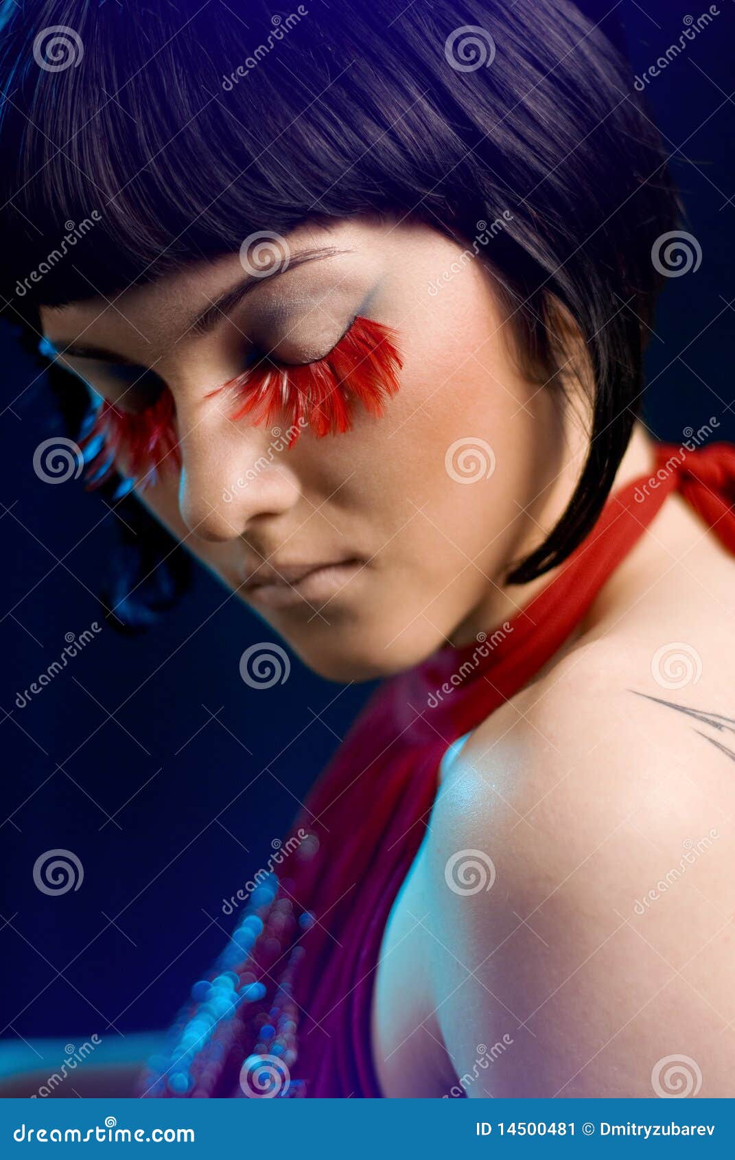 Girl with Red Eyelashes and a Tattoo Stock Image - Image of facial ...