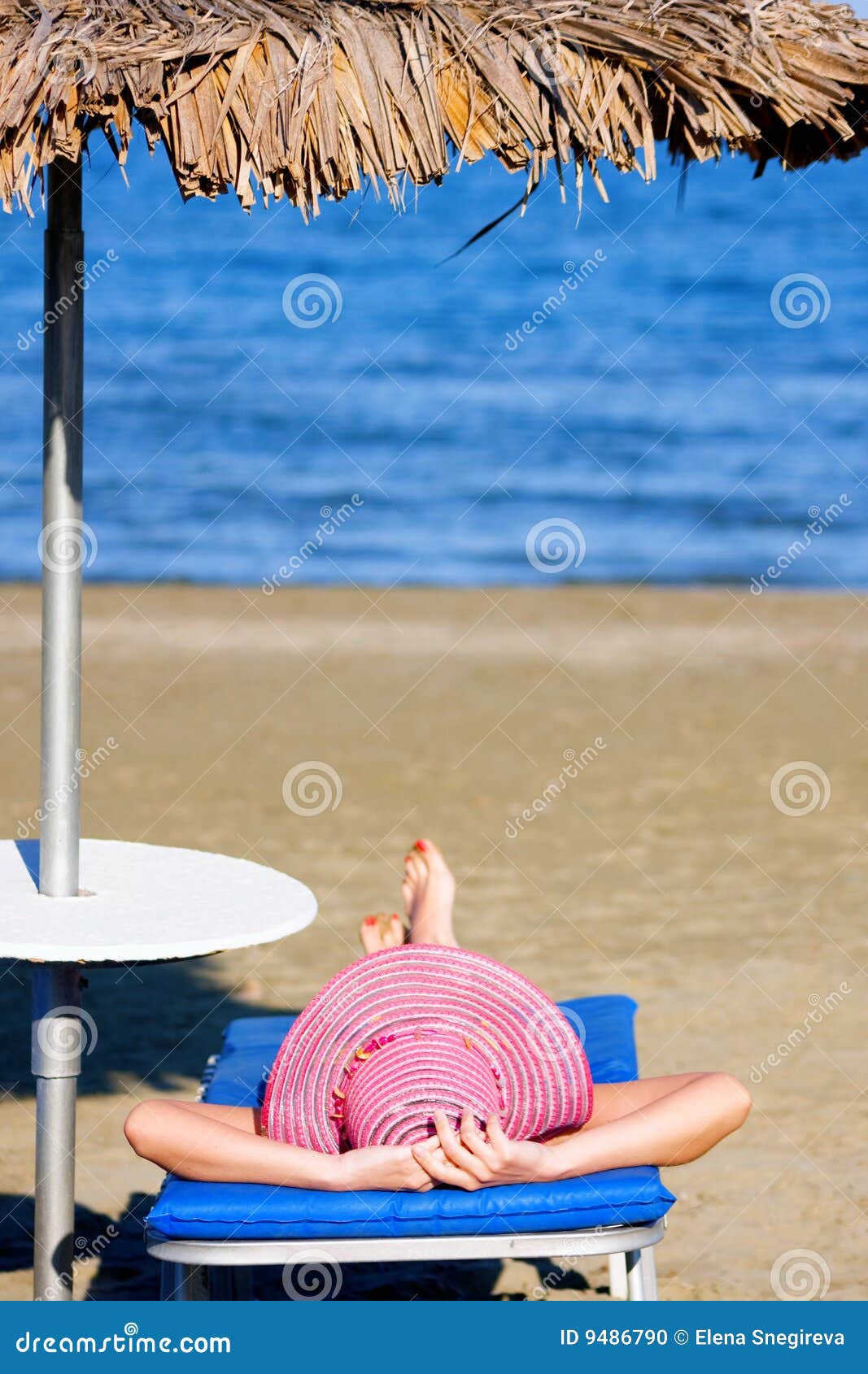 Girl with a Red Hat is on Sea Coast Stock Photo - Image of peaceful ...