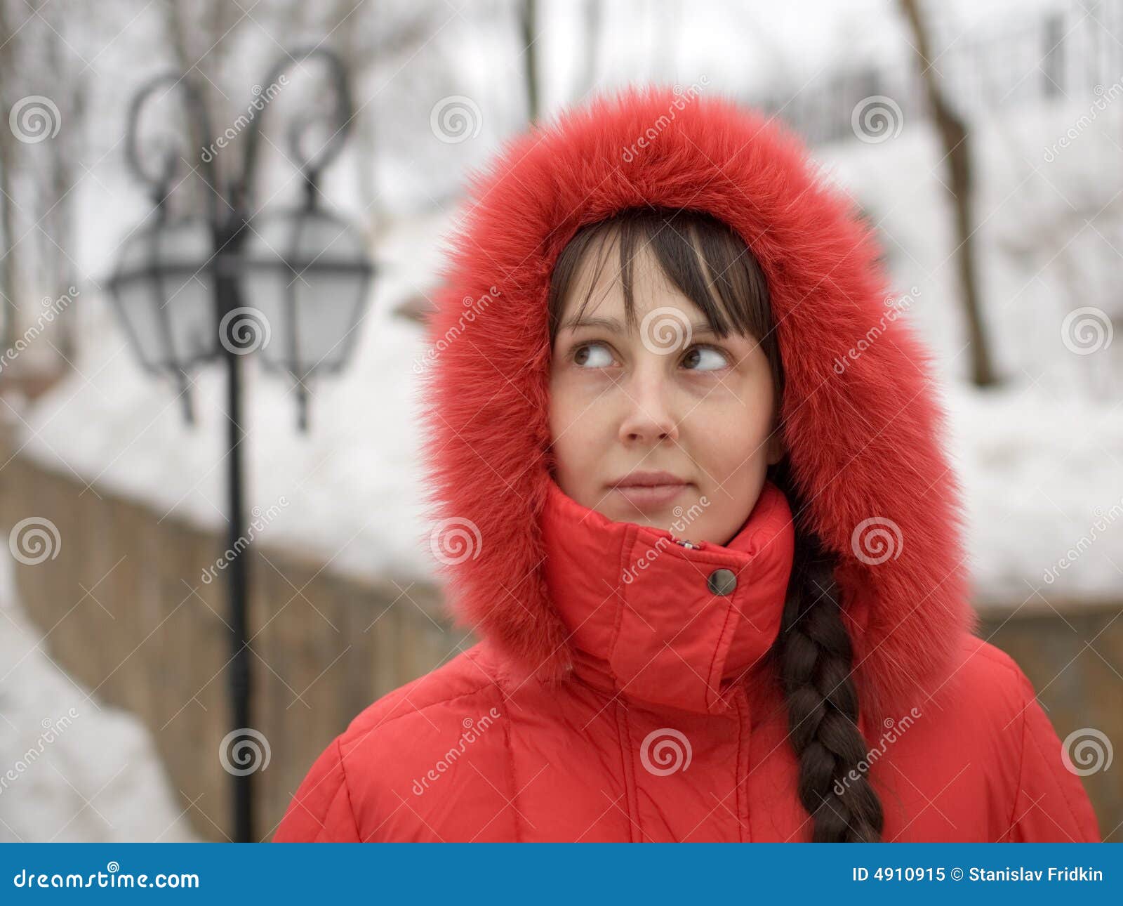 Girl in Red Hood stock image. Image of pretty, gray, outdoors - 4910915