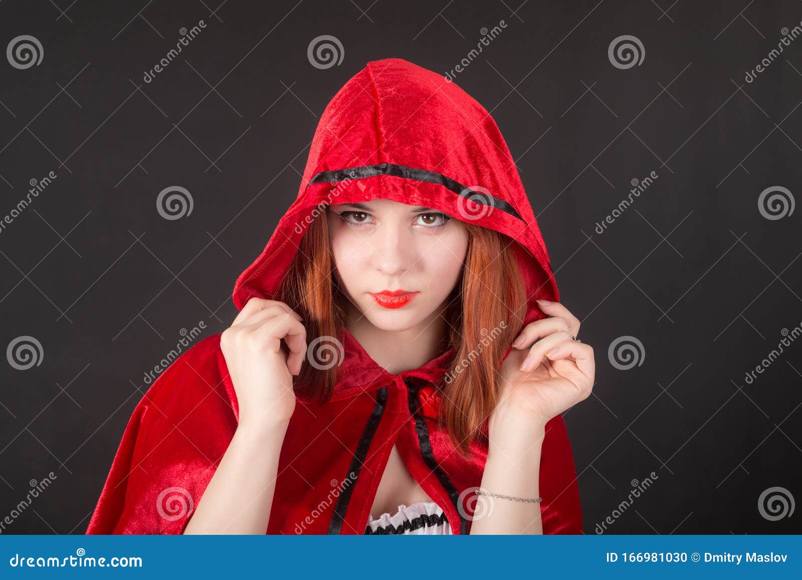 Girl in a red hood stock photo. Image of bright, fashion - 166981030