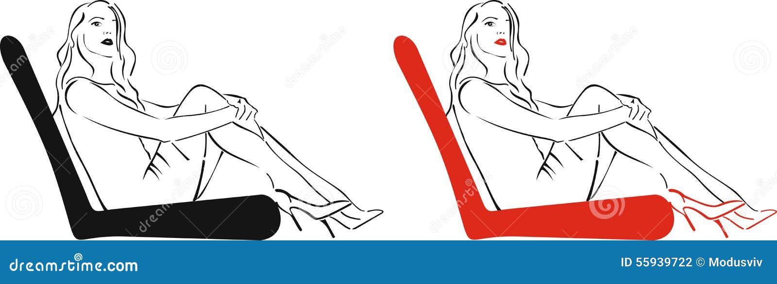 The girl with red lips stock vector. Illustration of chair - 55939722