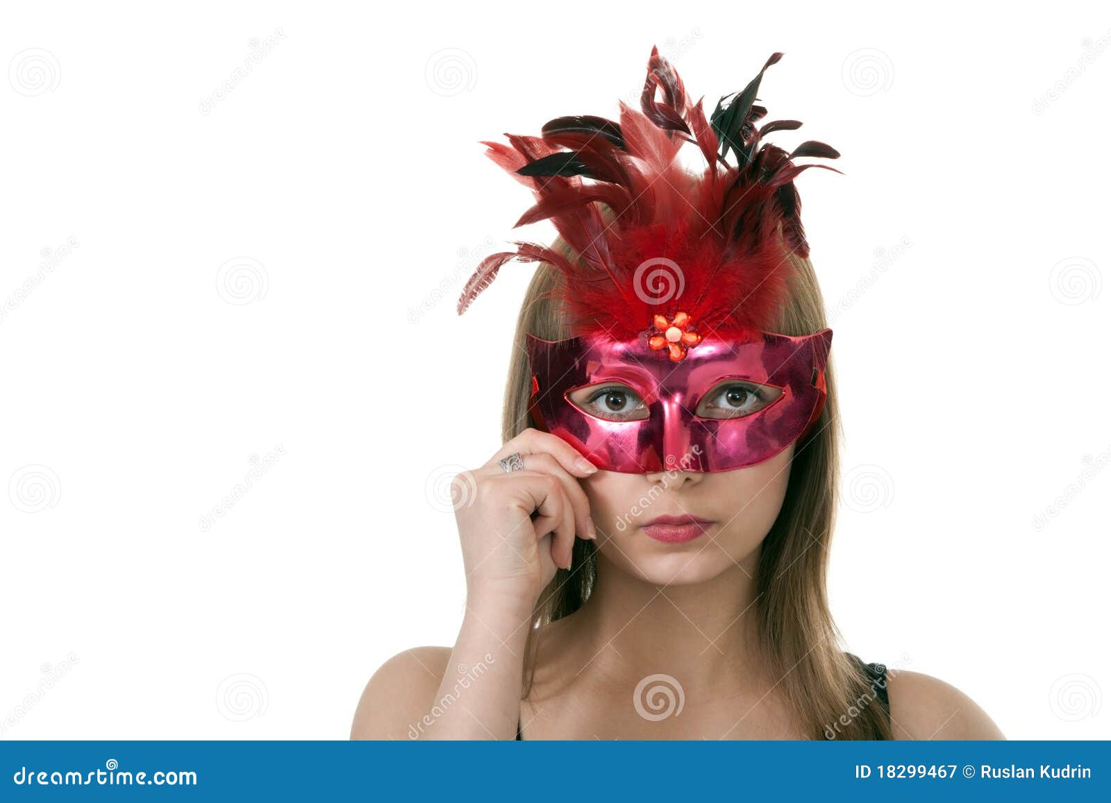Girl In The Red Masquerade Mask Stock Image - Image of isolated ...
