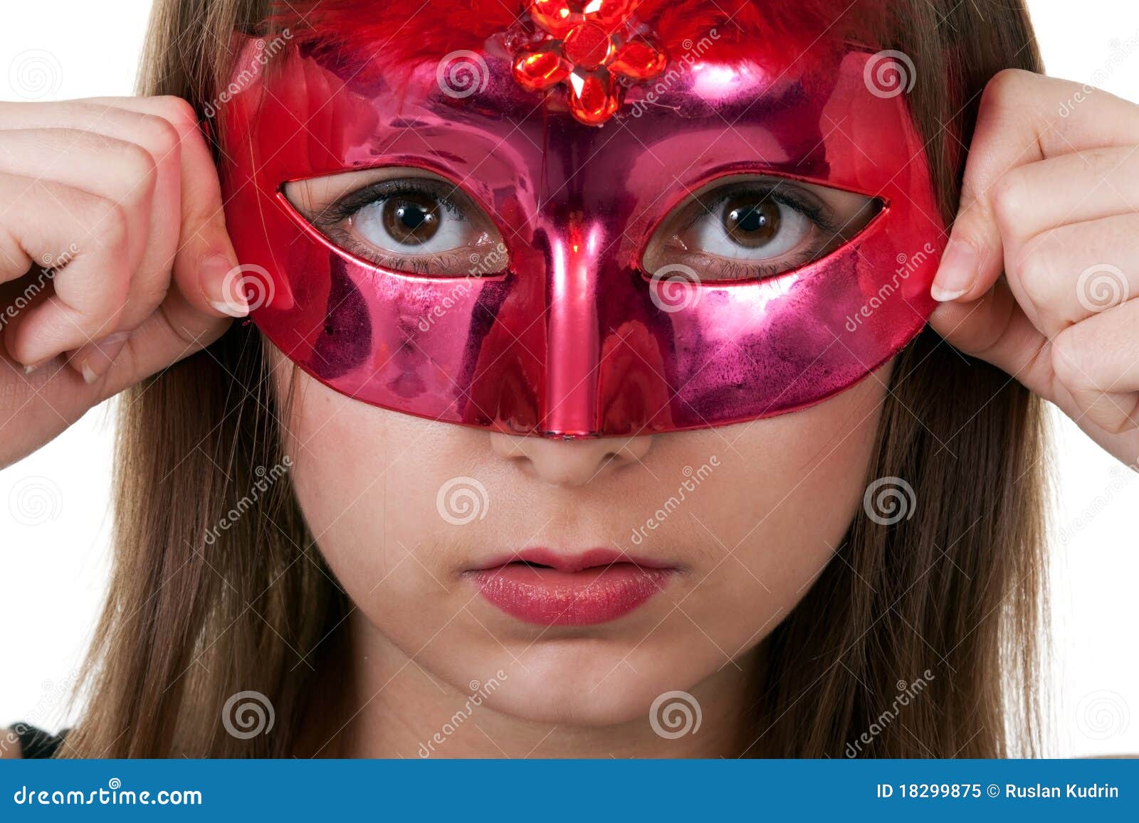 Girl In The Red Masquerade Mask Stock Image - Image of mask, portraut ...