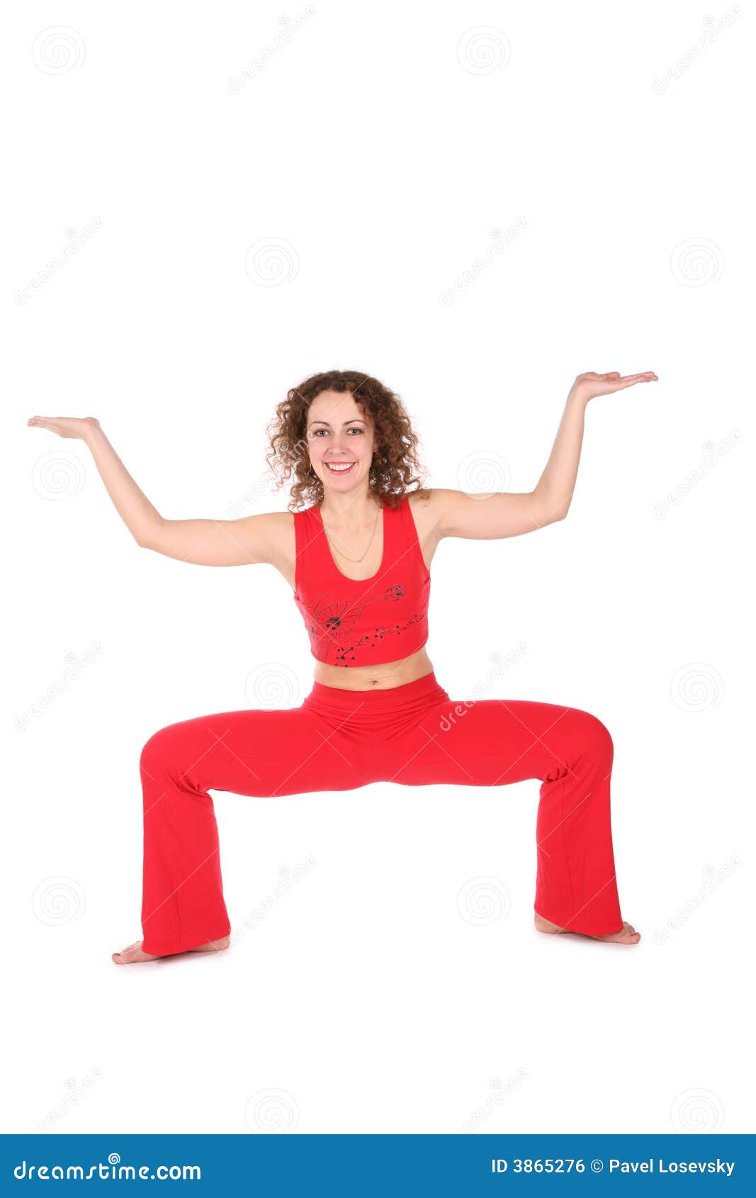 Girl in Red, One More Yoga Exercise Stock Photo - Image of leisure ...