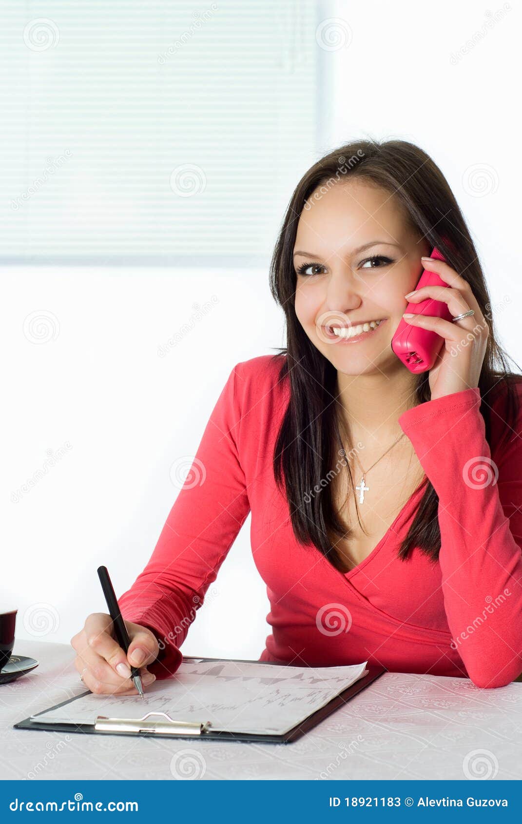 Girl in the Red with the Phone Stock Image - Image of isolated ...