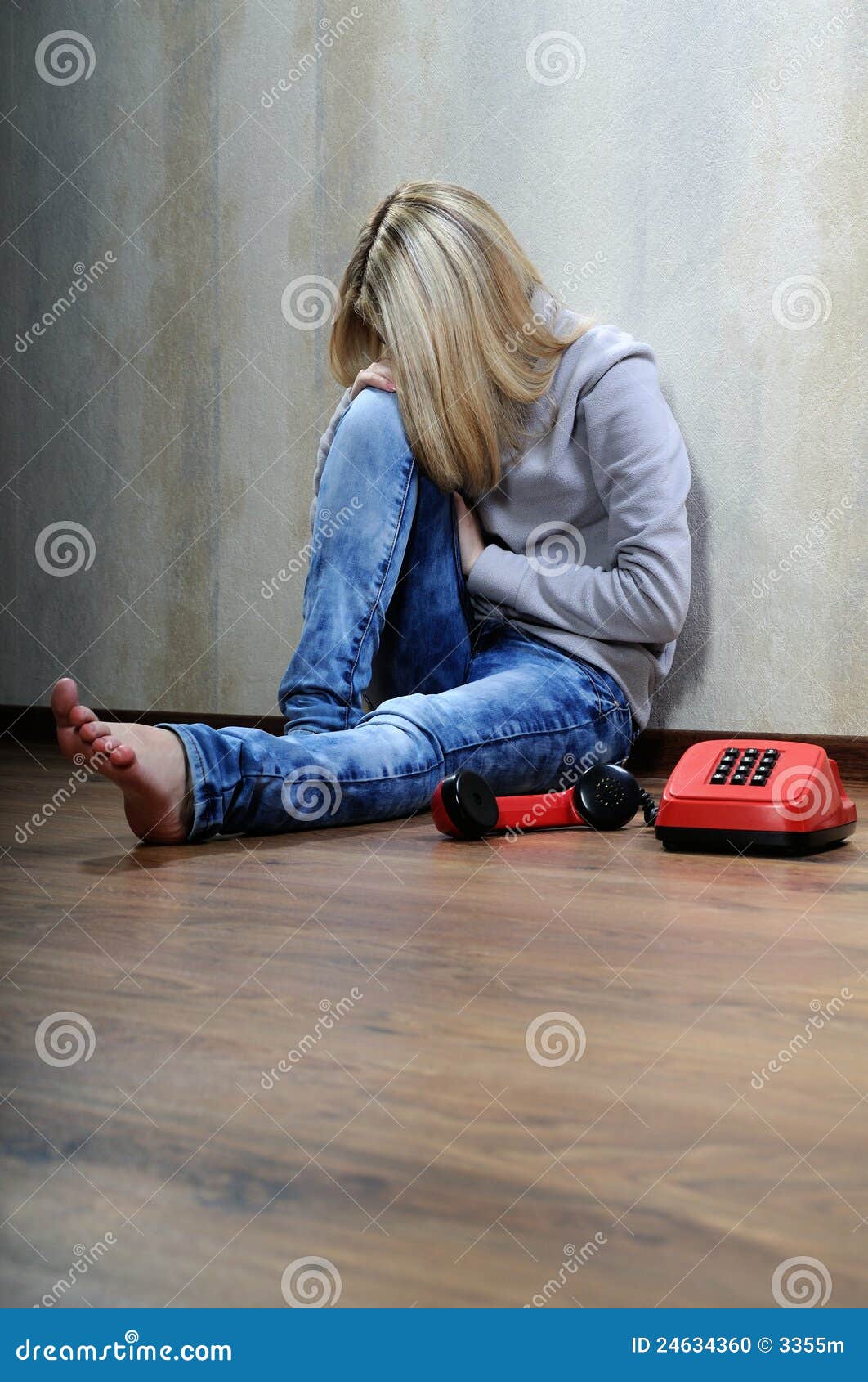 Girl and red phone. stock photo. Image of telephone, teen - 24634360