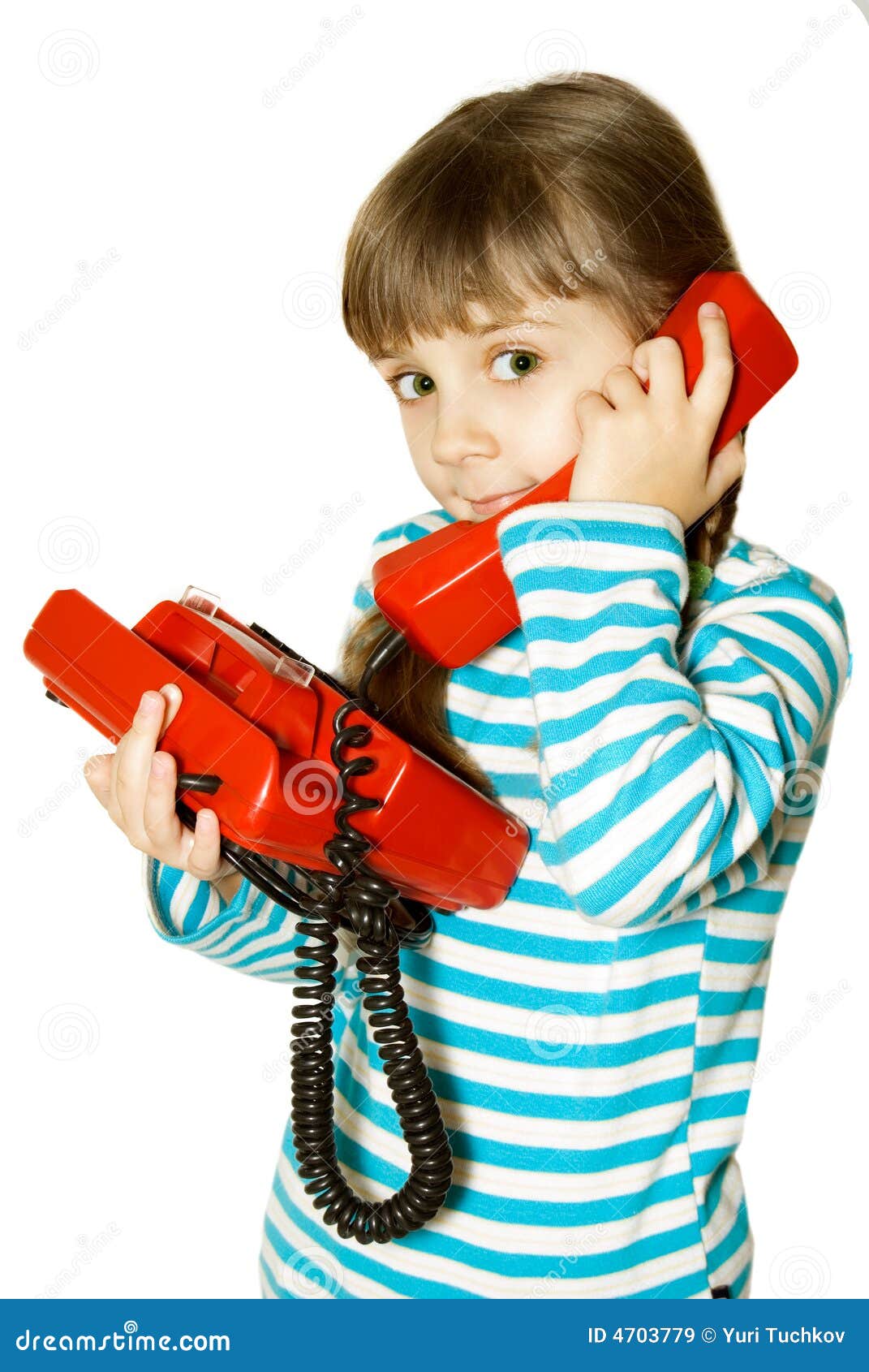 The girl with red phone stock image. Image of development - 4703779