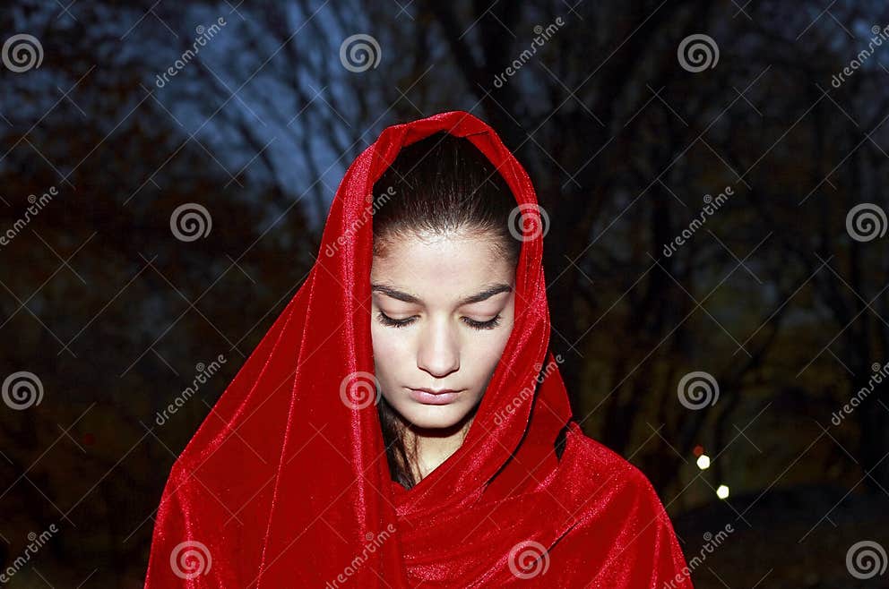 Girl in red robe stock photo. Image of outdoors, fabric - 7689058