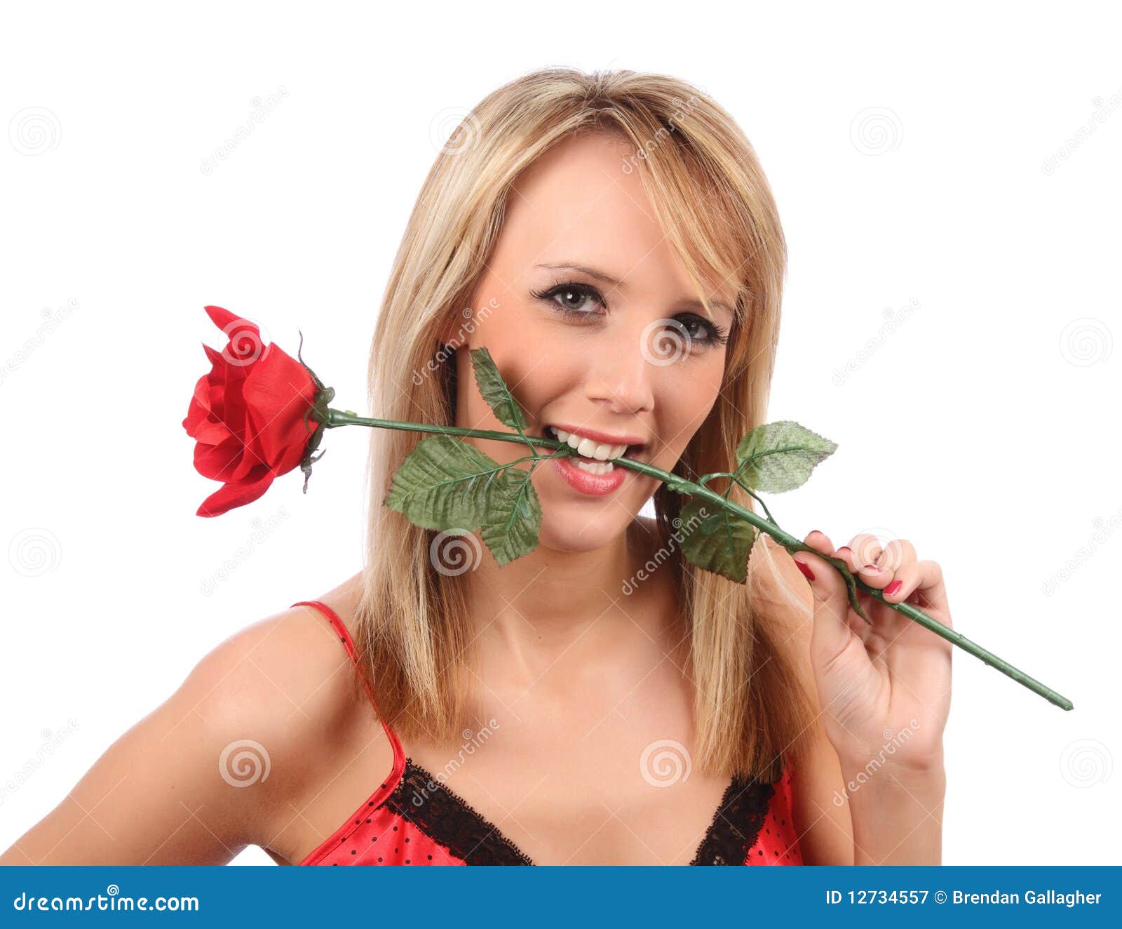 Girl with red rose stock image. Image of woman, romance - 12734557