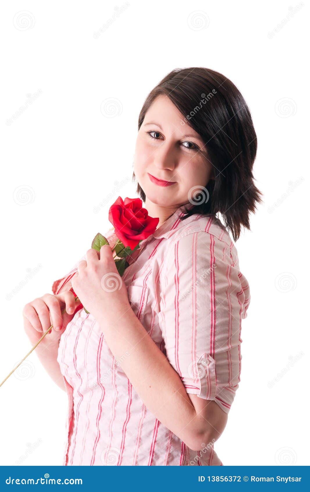 Girl with red rose stock photo. Image of petal, rose - 13856372