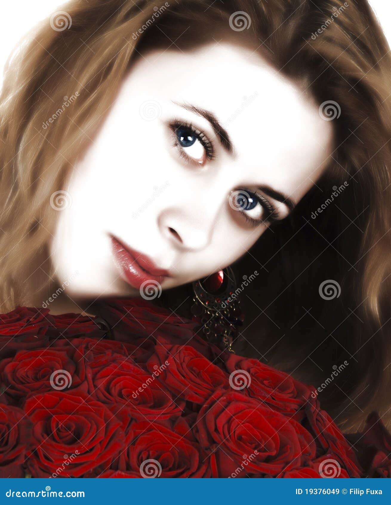 Girl with red roses stock image. Image of eyed, brunette - 19376049