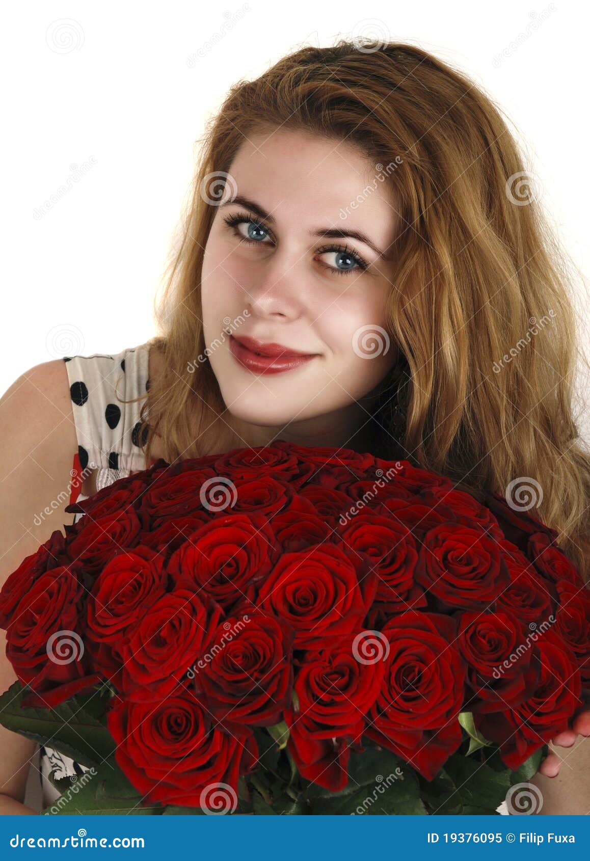 Girl with red roses stock image. Image of lady, huge - 19376095