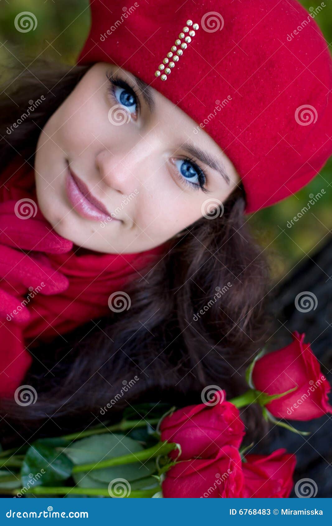 Girl with red roses stock image. Image of girl, brunette - 6768483
