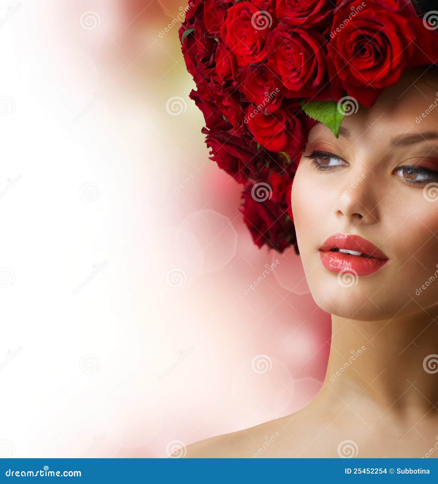 Girl with Red Roses Hairstyle Stock Photo - Image of lipstick ...