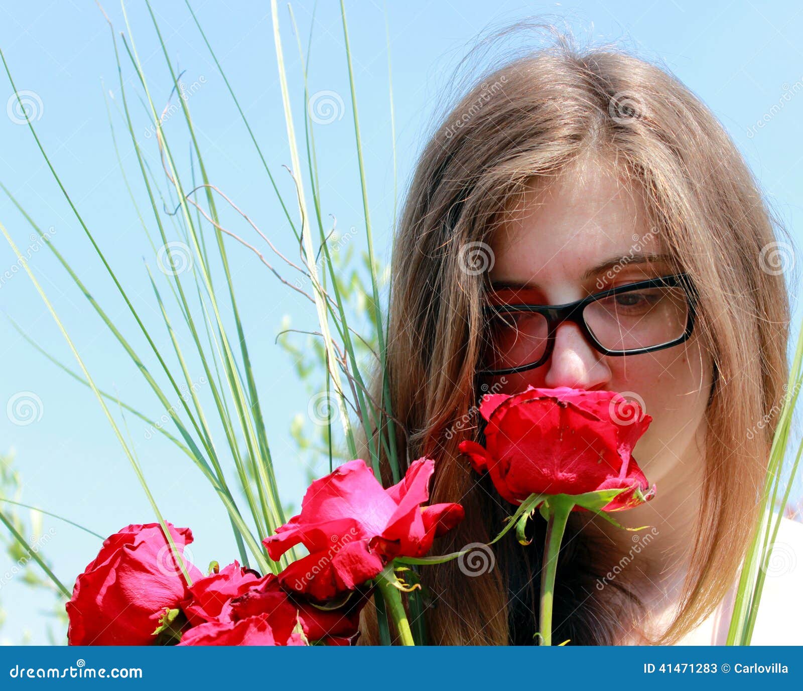 Girl with red roses stock image. Image of woman, perfume - 41471283