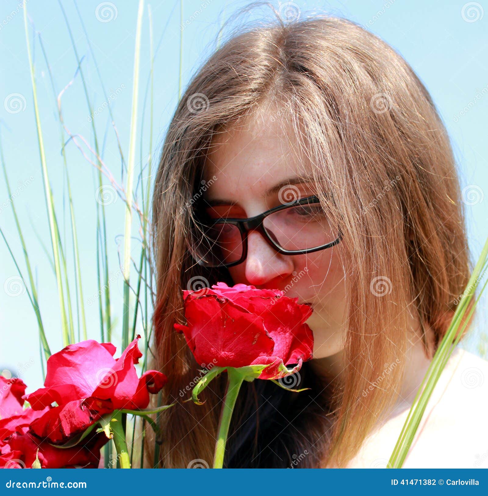 Girl with red roses stock photo. Image of bouquet, anniversary - 41471382