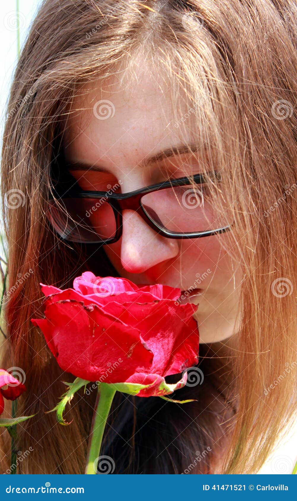 Girl with red roses stock image. Image of cute, perfume - 41471521
