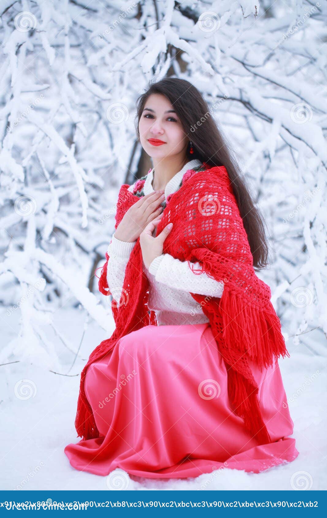 Girl in a red shawl stock photo. Image of females, ethnicity - 57238342