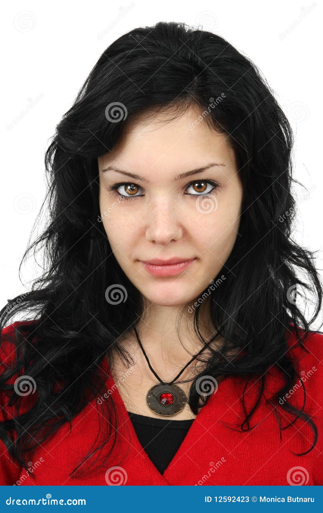 Girl in Red Smiling Isolated Stock Image - Image of looking, elegant ...