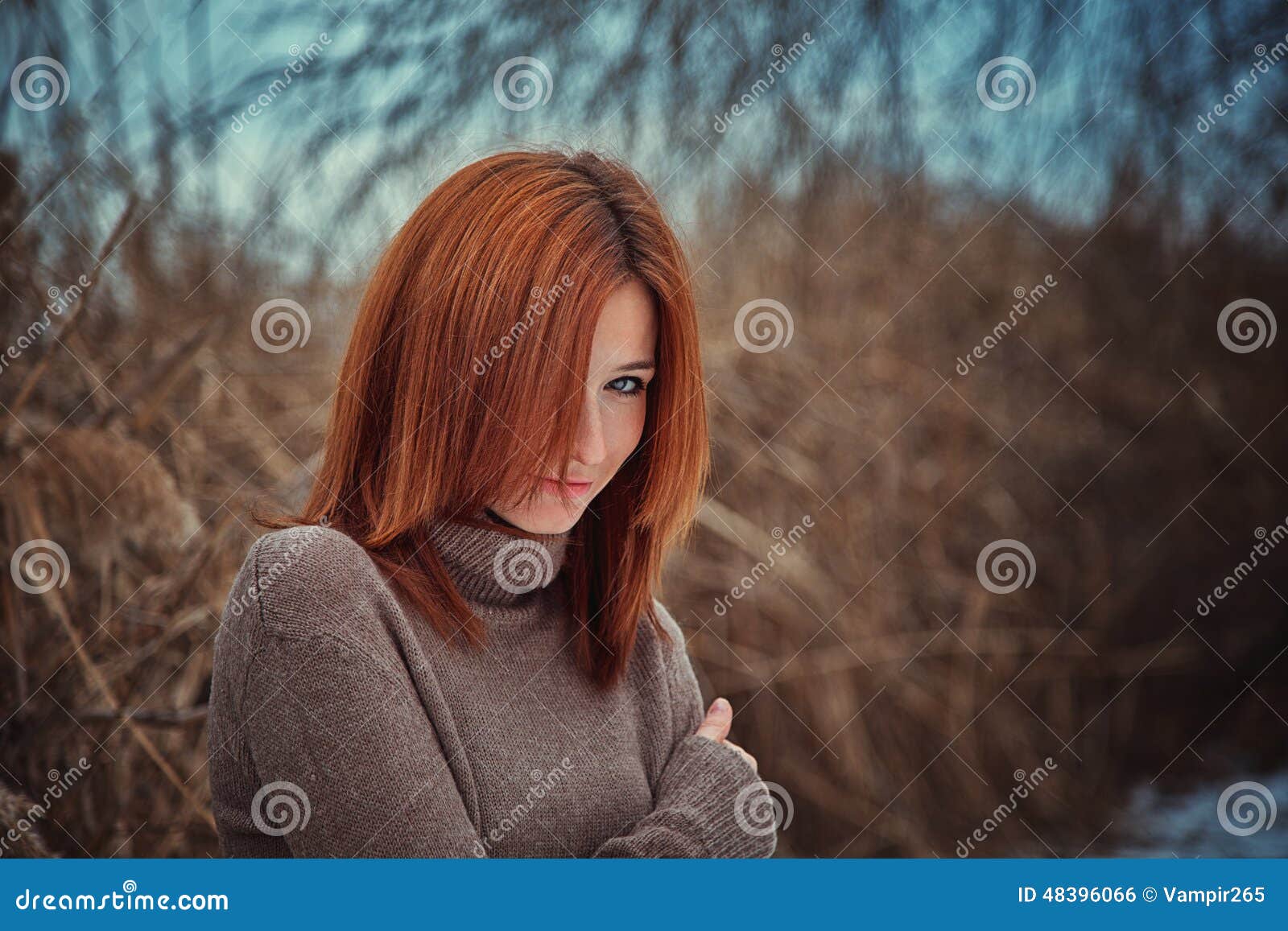 The girl in the reeds stock photo. Image of dress, outdoor - 48396066