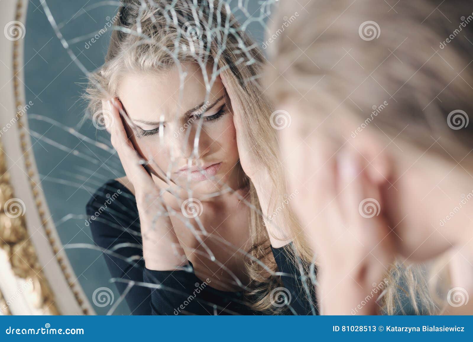 Girl Reflected in Broken Mirror Stock Image - Image of isolation ...
