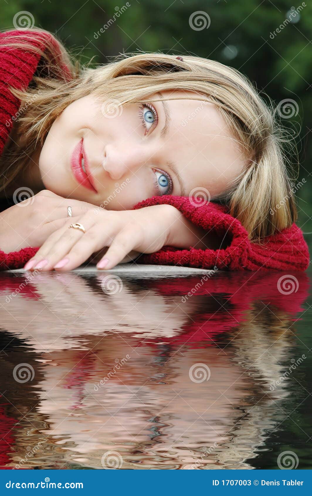 Girl reflecting in water stock image. Image of face, positive - 1707003