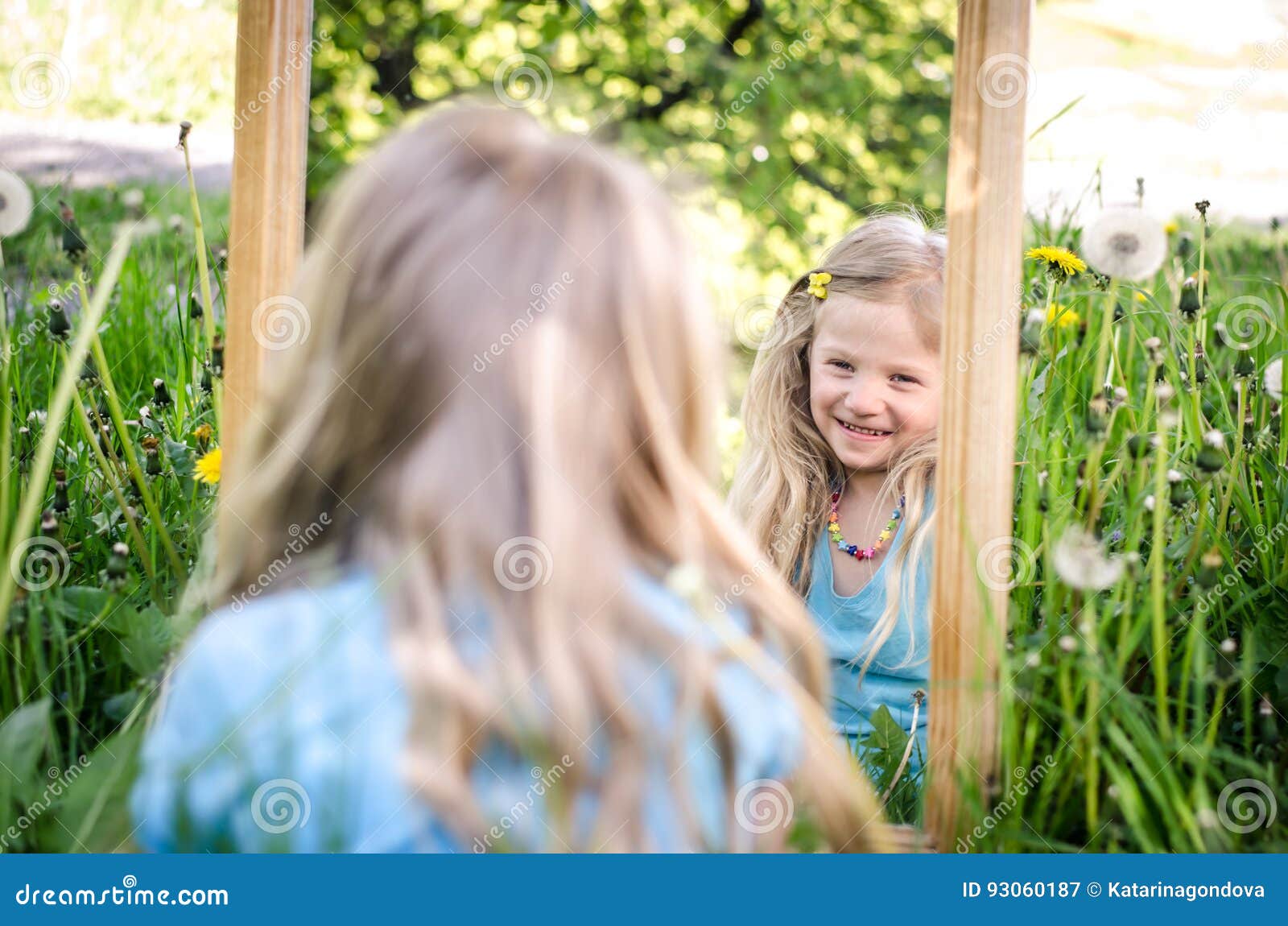 Girl reflection in mirror stock image. Image of happy - 93060187