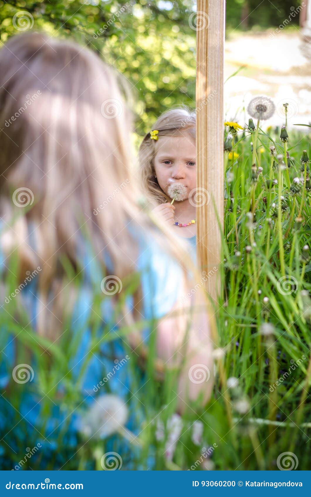 Girl reflection in mirror stock photo. Image of nature - 93060200