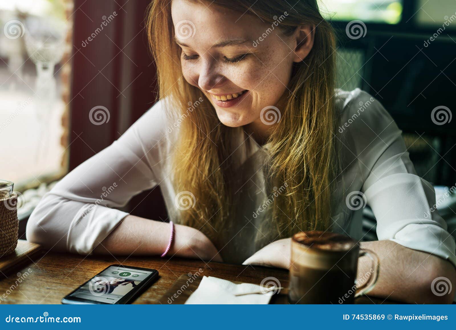Girl Relax Coffee Cafe Mobile Concept Stock Image - Image of activity ...