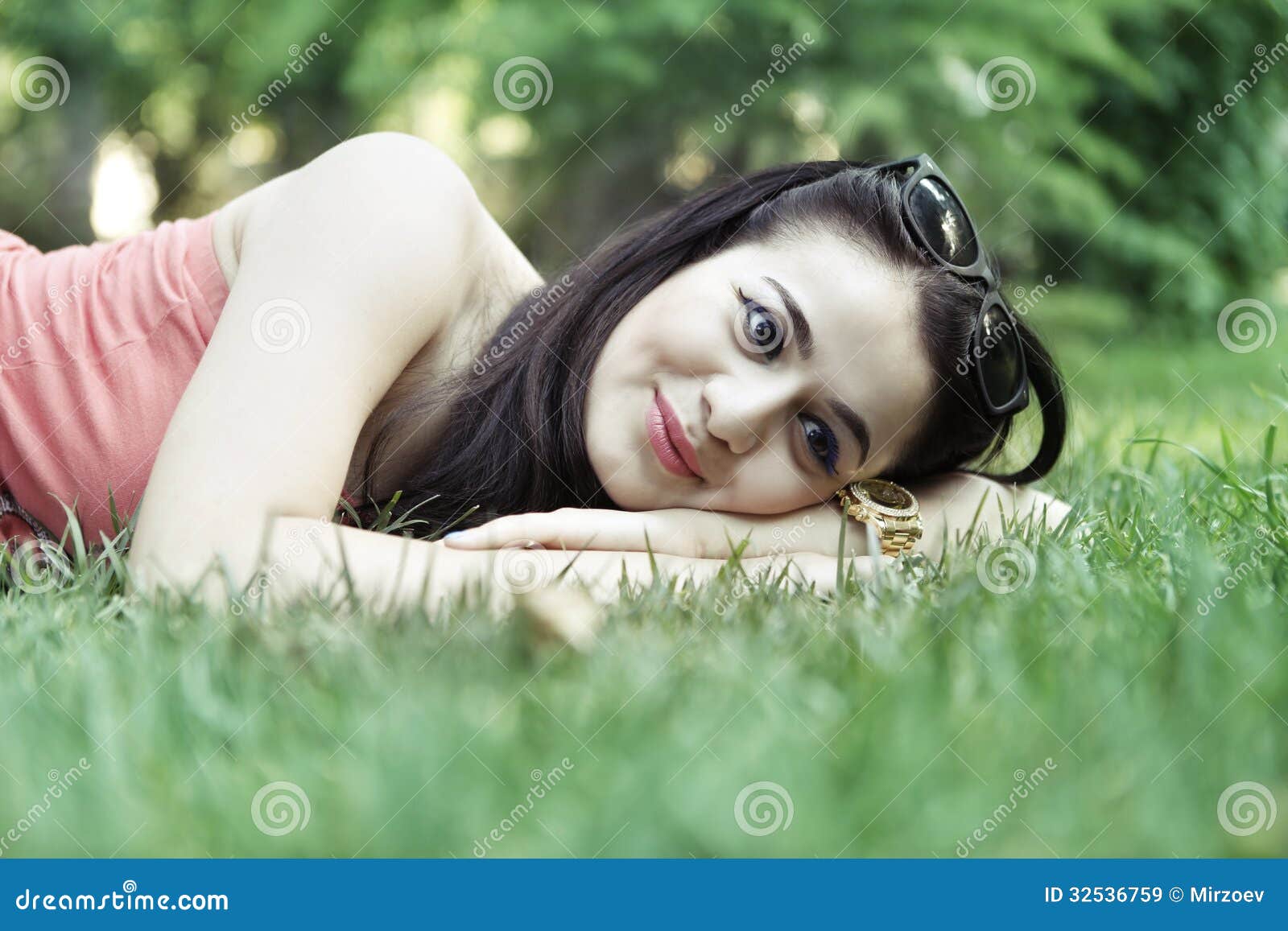 Girl relax on grass stock image. Image of enjoyment, spring - 32536759