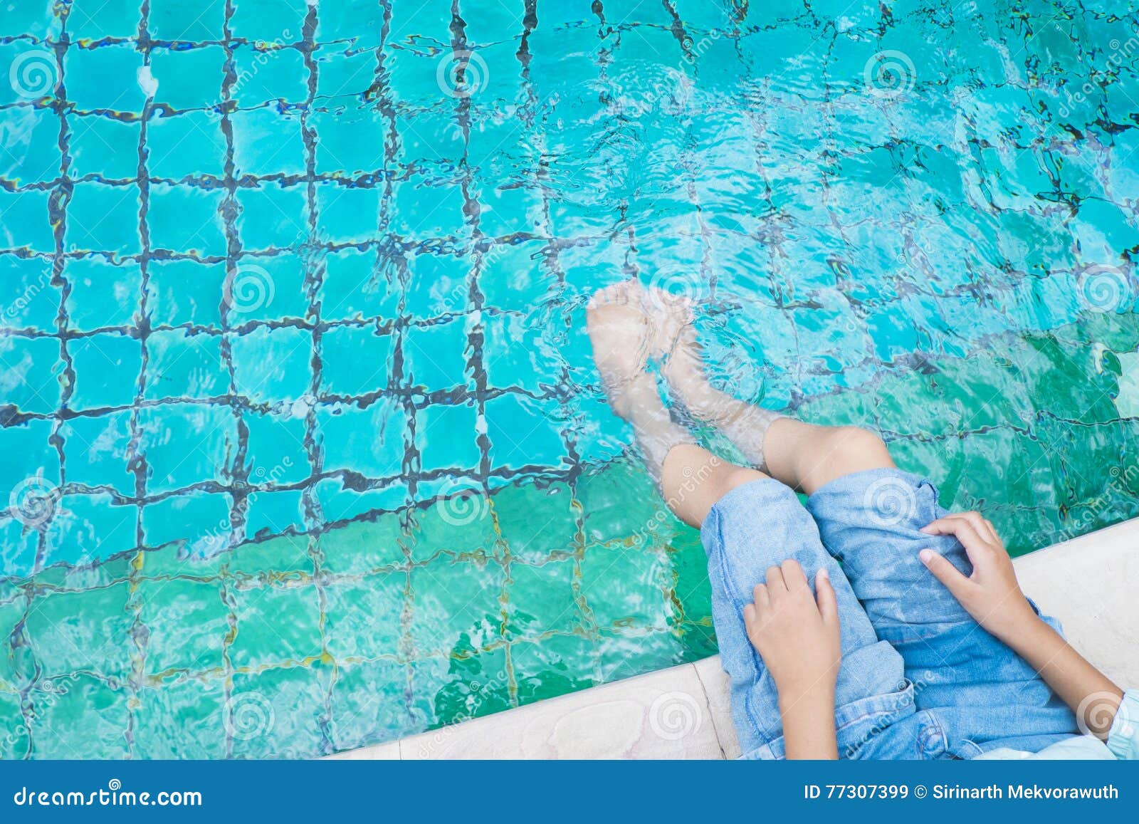The Girl Relaxing Feet with Water in the Pool Stock Image - Image of ...