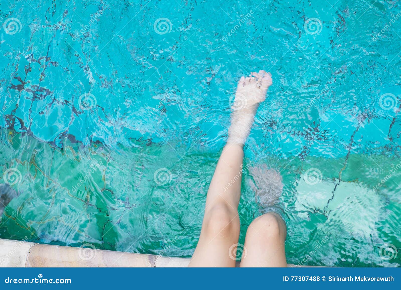 Girl Relaxing Feet with Water in the Pool. Stock Photo - Image of ...