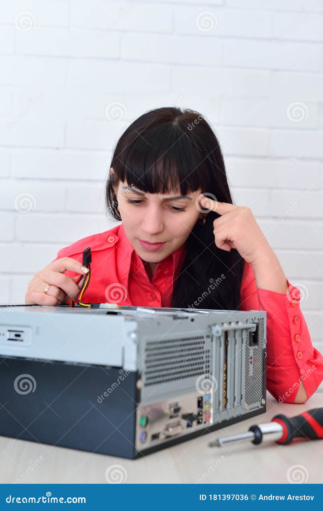 A Girl is Repear the Computer Stock Photo - Image of computer ...