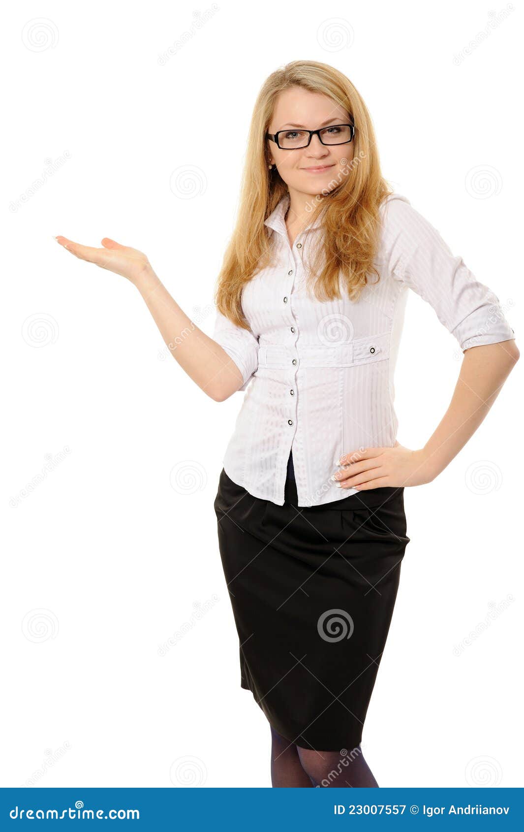 Girl Representing Your Product Stock Image - Image of happy, empty ...