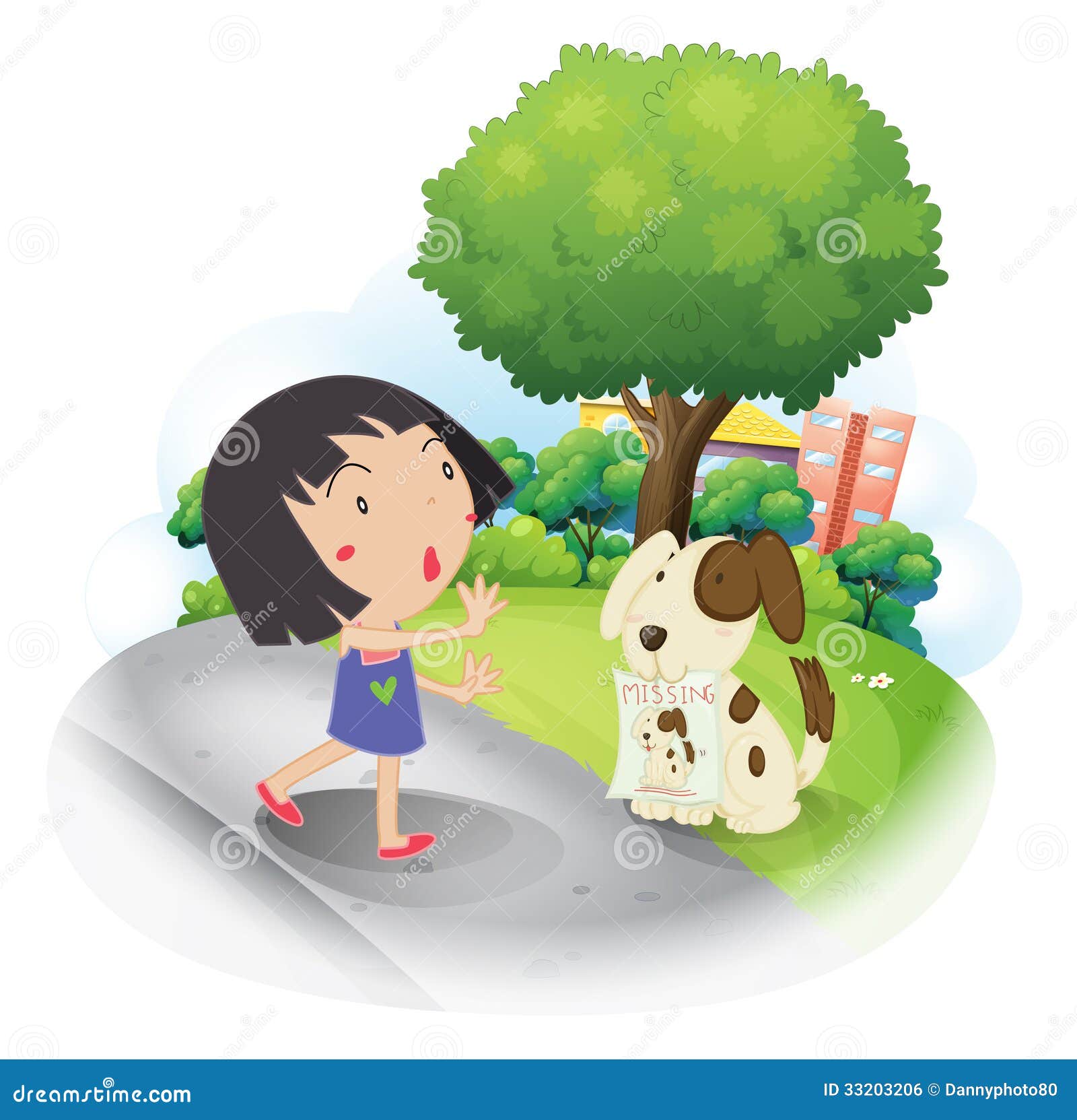A Girl Rescuing a Missing Puppy Stock Vector - Illustration of road ...