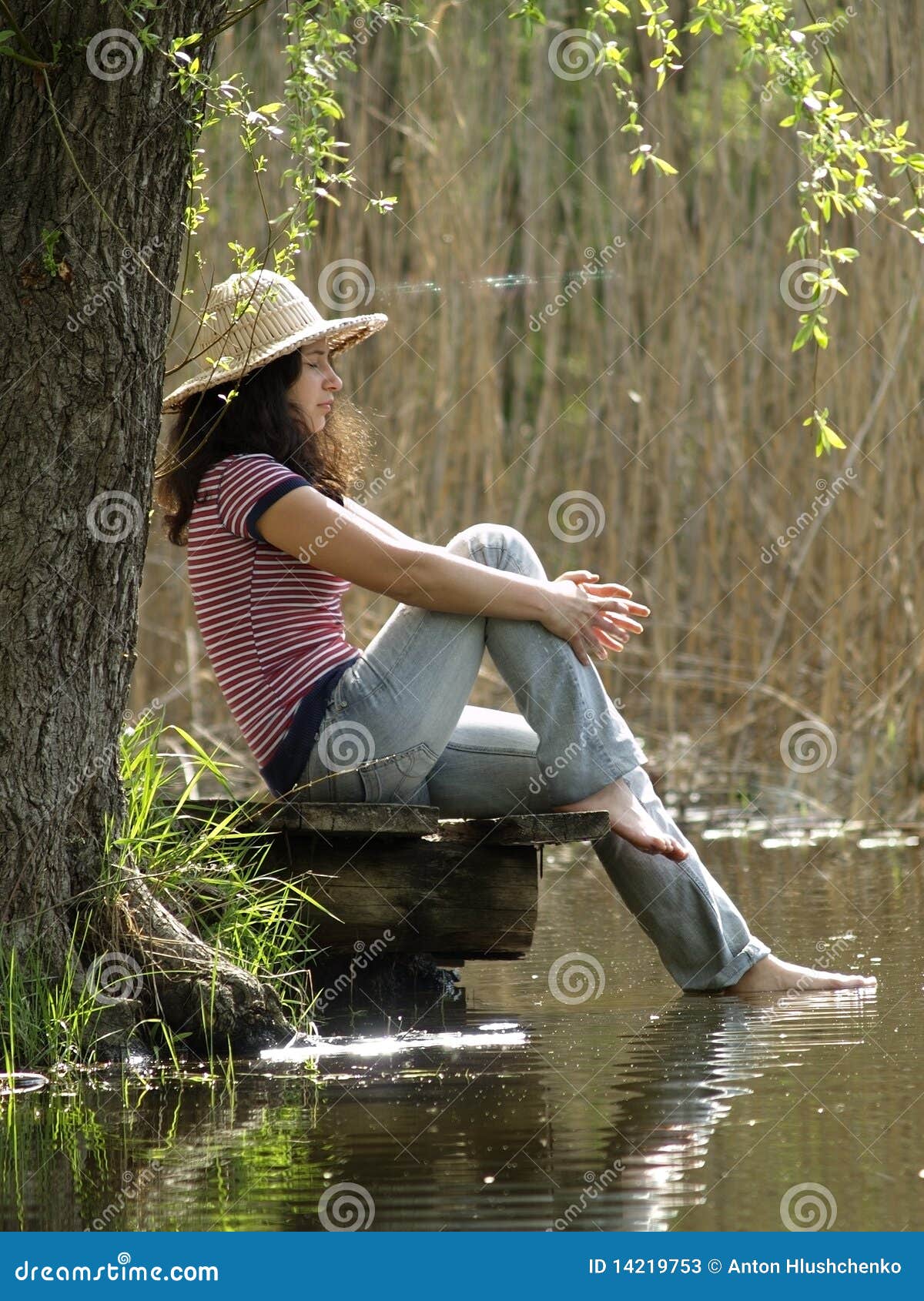 Girl resting near lake stock image. Image of summer, girl - 14219753