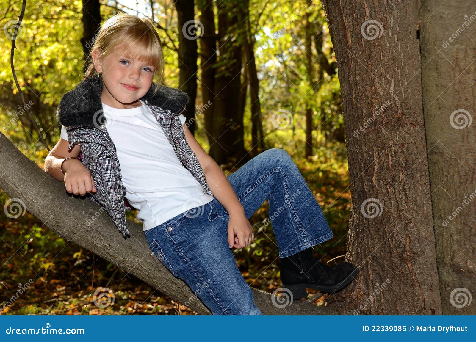 Girl Resting on Tree Branch Stock Image - Image of rural, autumn: 22339085