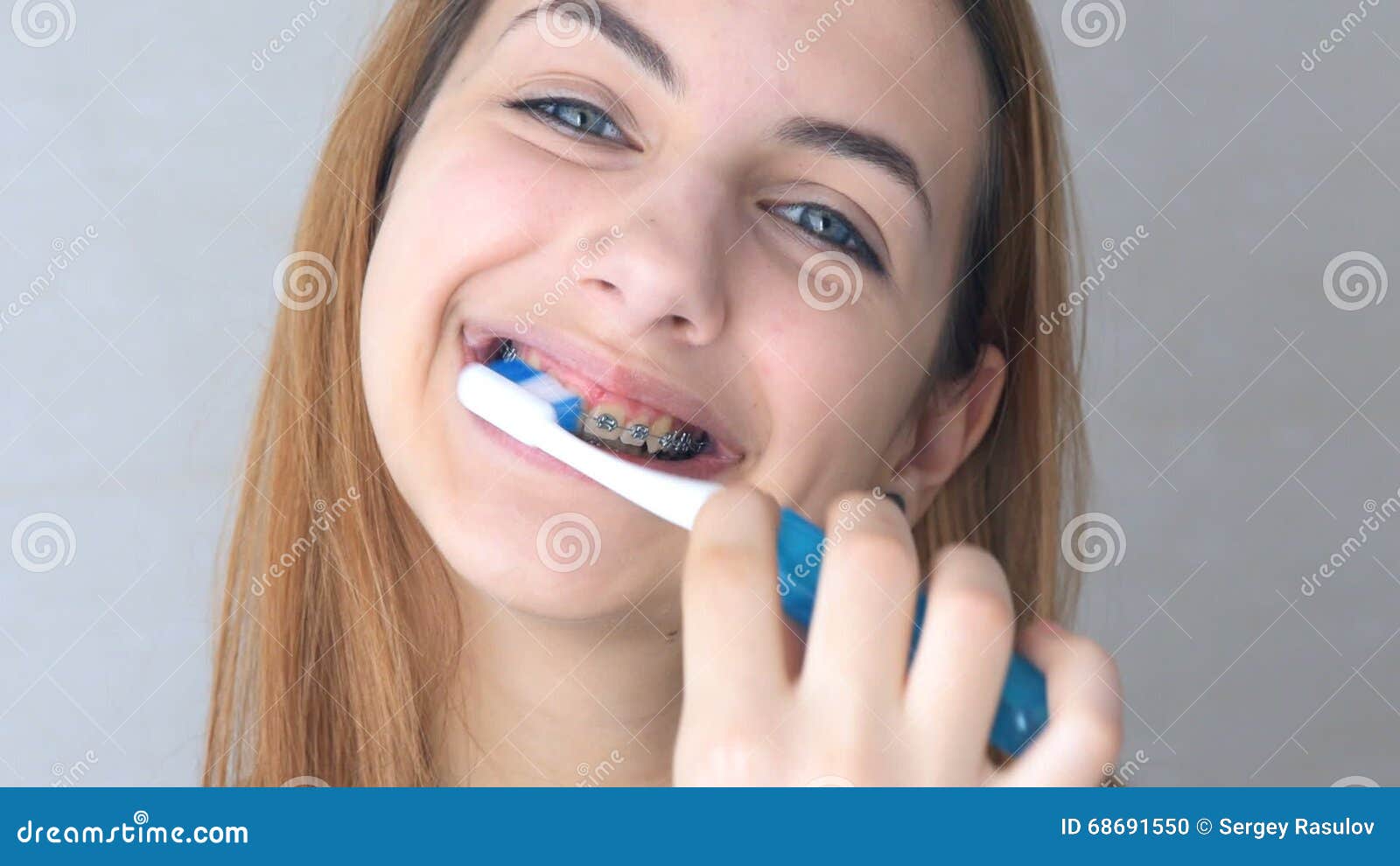Girl with Retainer for Teeth Brushing Teeth . Stock Footage - Video of ...